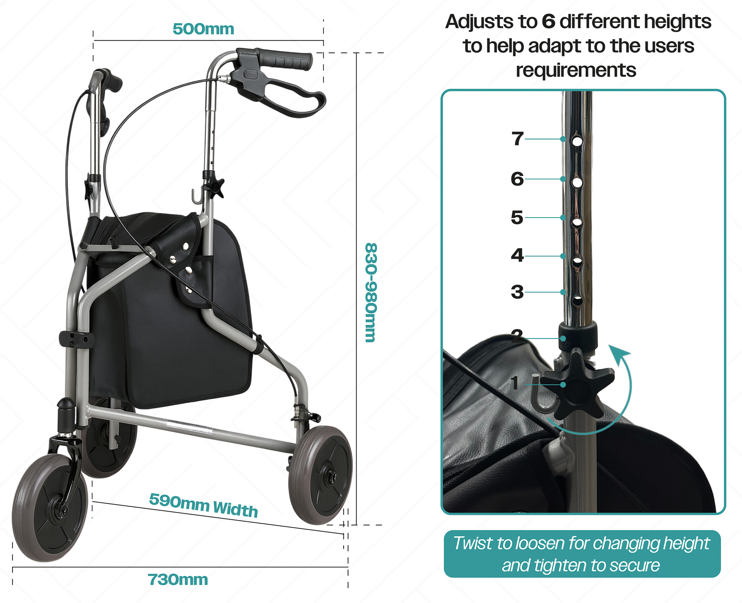 Aidapt | Three Wheeled Steel Walker