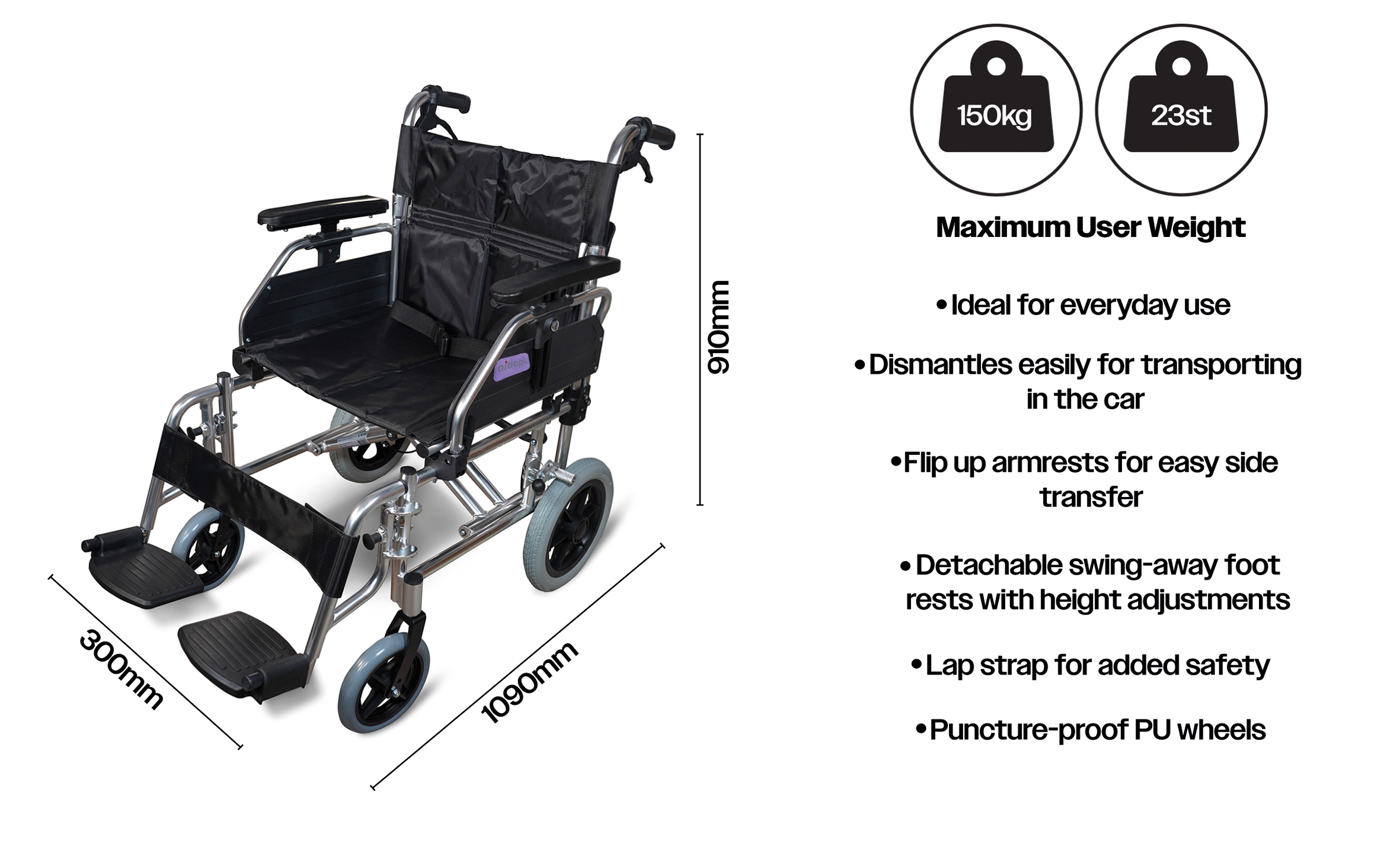 Aidapt | The York Attendant Propelled Transit Chair