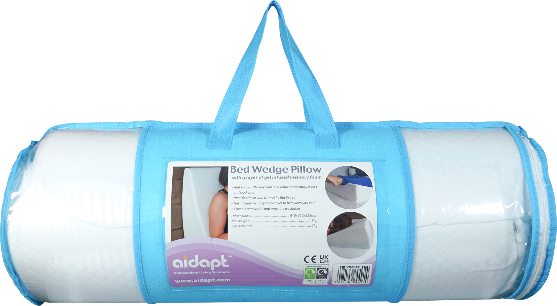 Aidapt | Bed Wedge Pillow with Cooling Gel Layer