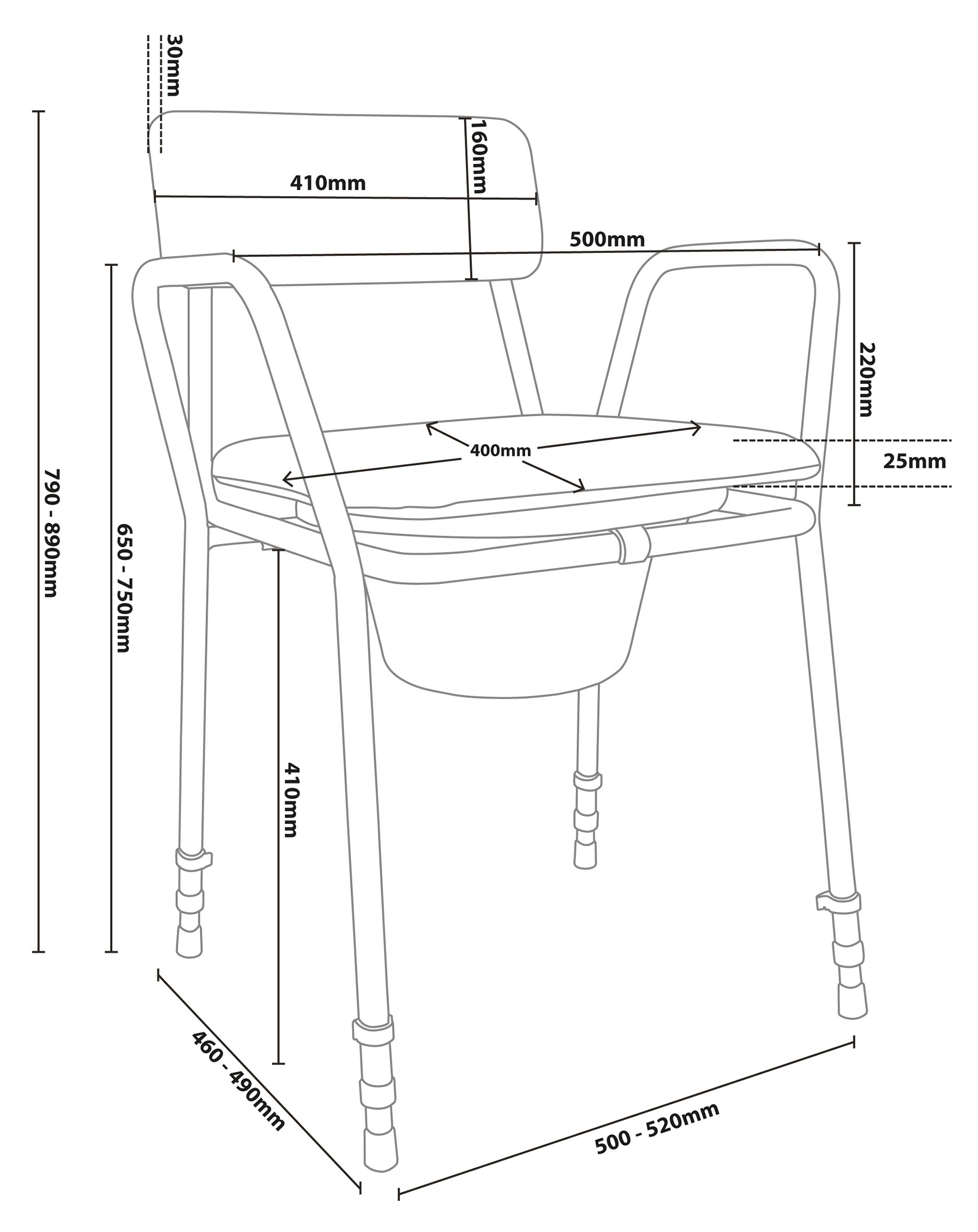 Aidapt | Aidapt Free Standing Height Adjustable Stacking Commode Chair with Padded Back and Over ...