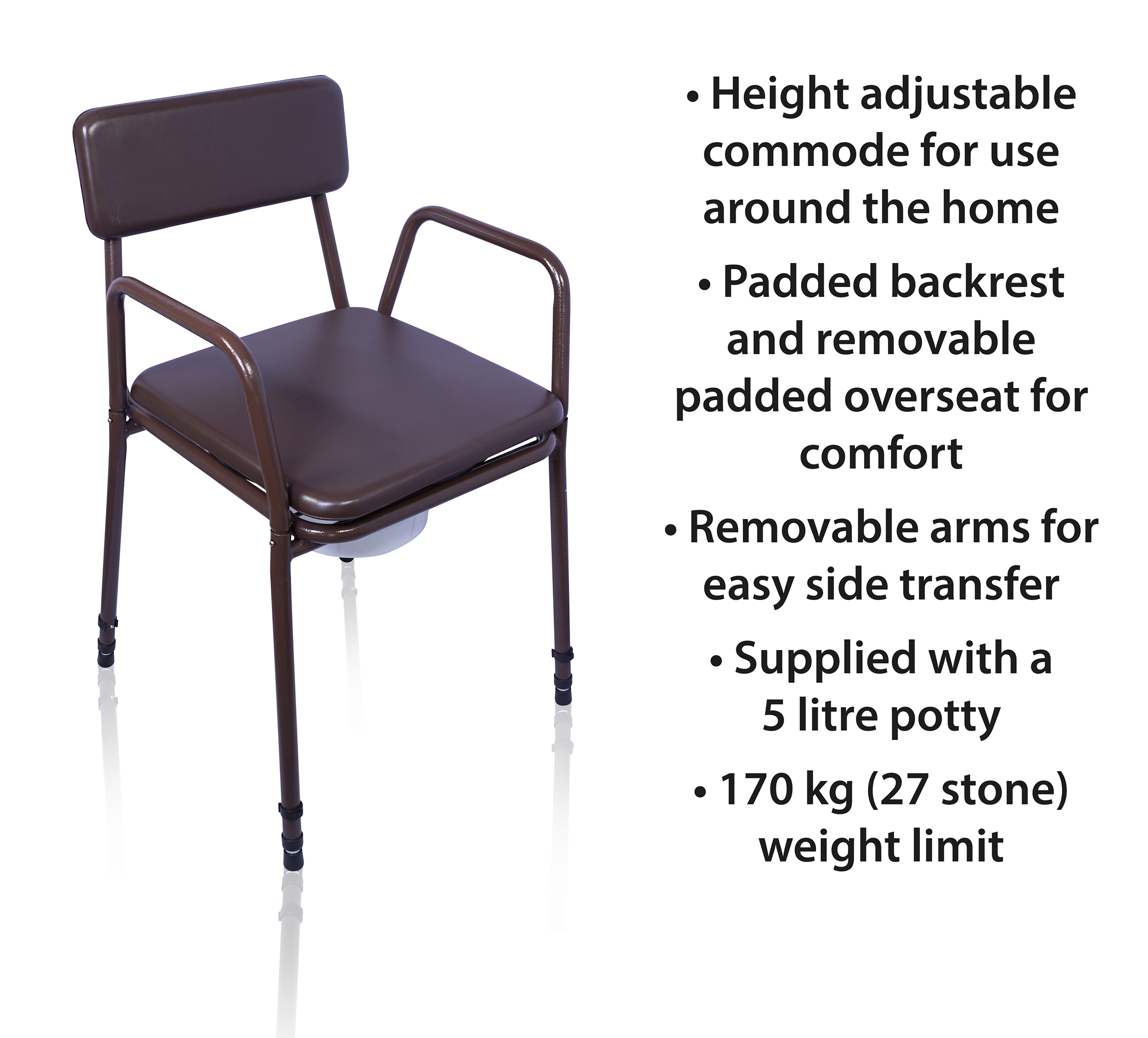 Aidapt | Height Adjustable Commode Chair with Detachable Arms